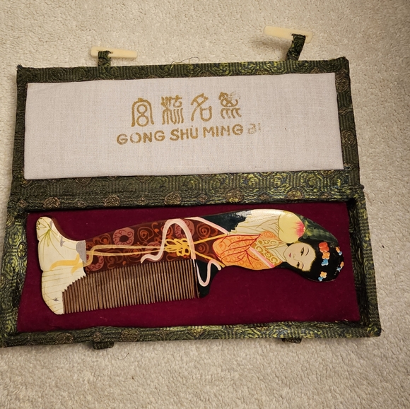 Art | Vintage Wooden Chinese Comb In Box Gong Shu Ming Bi | Poshmark